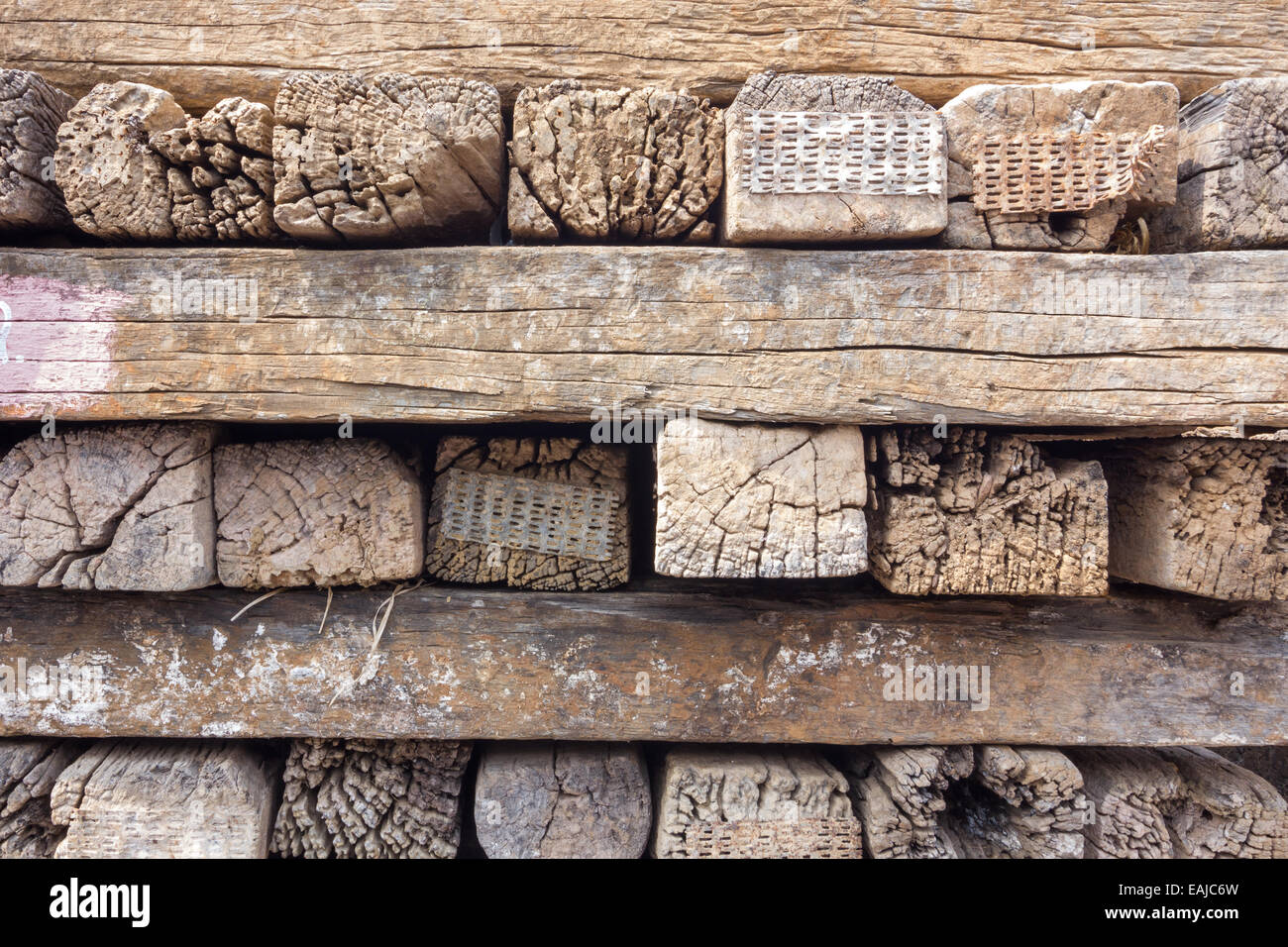 old stack of railroad ties in thailand Stock Photo - Alamy
