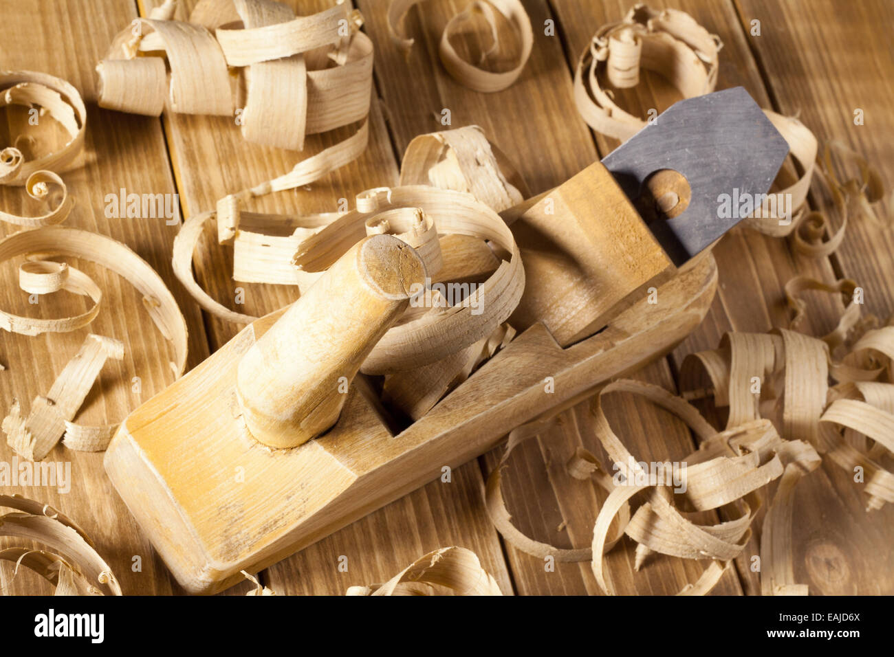 Carpenter's plane and shaving Stock Photo - Alamy