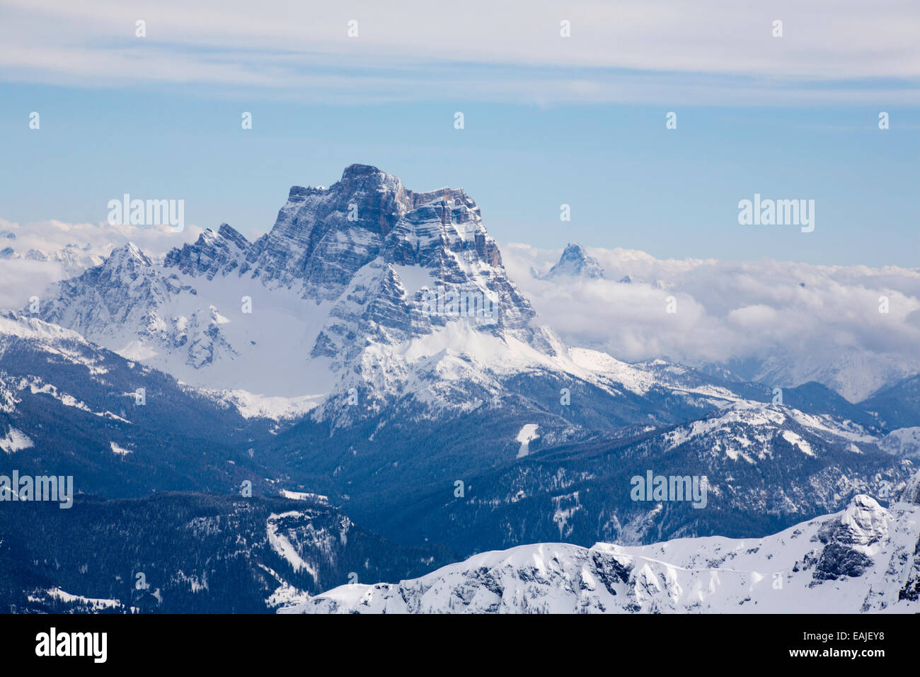 Monte Pelmo Alta Badia above Corvara from the summit of Sass Pordoi on ...