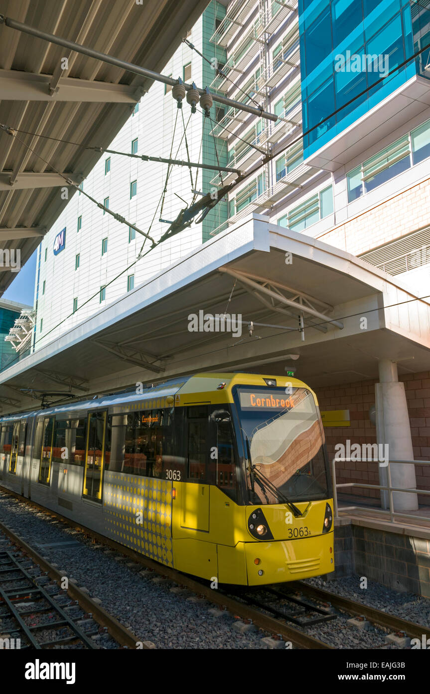 Metrolink tram at the Manchester Airport terminus, Manchester, England ...