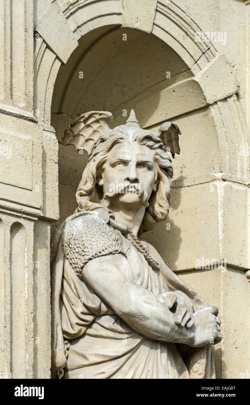 "Frankish Warrior" statue by Pierre Alfred Robinet, 1866; façade of the ...