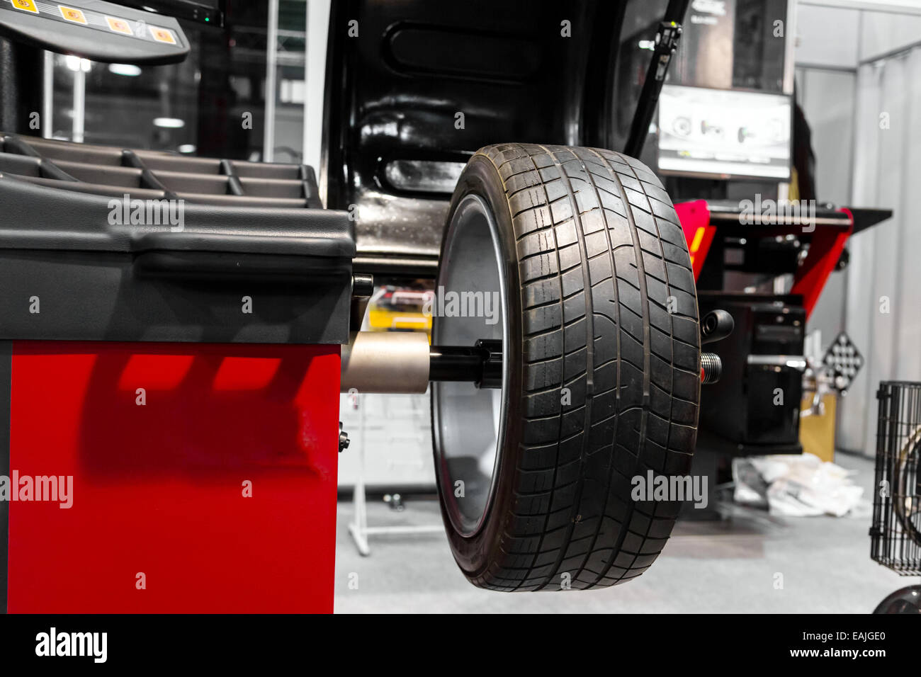 Wheel balancing close up Stock Photo - Alamy