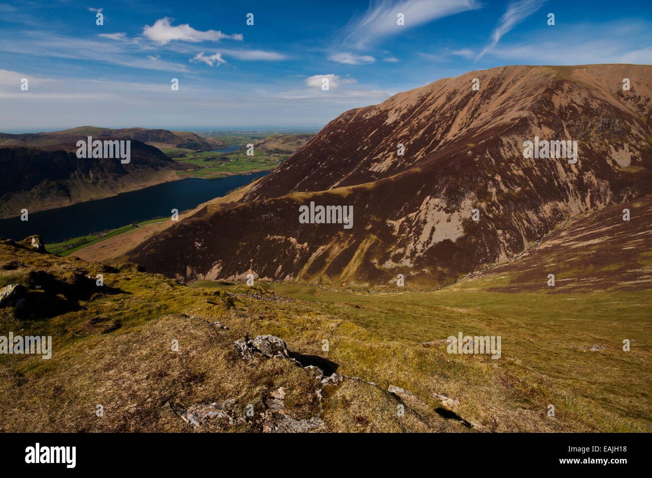 Grassmoor towering over Crummock Water, seen from Whiteless Pike in the ...