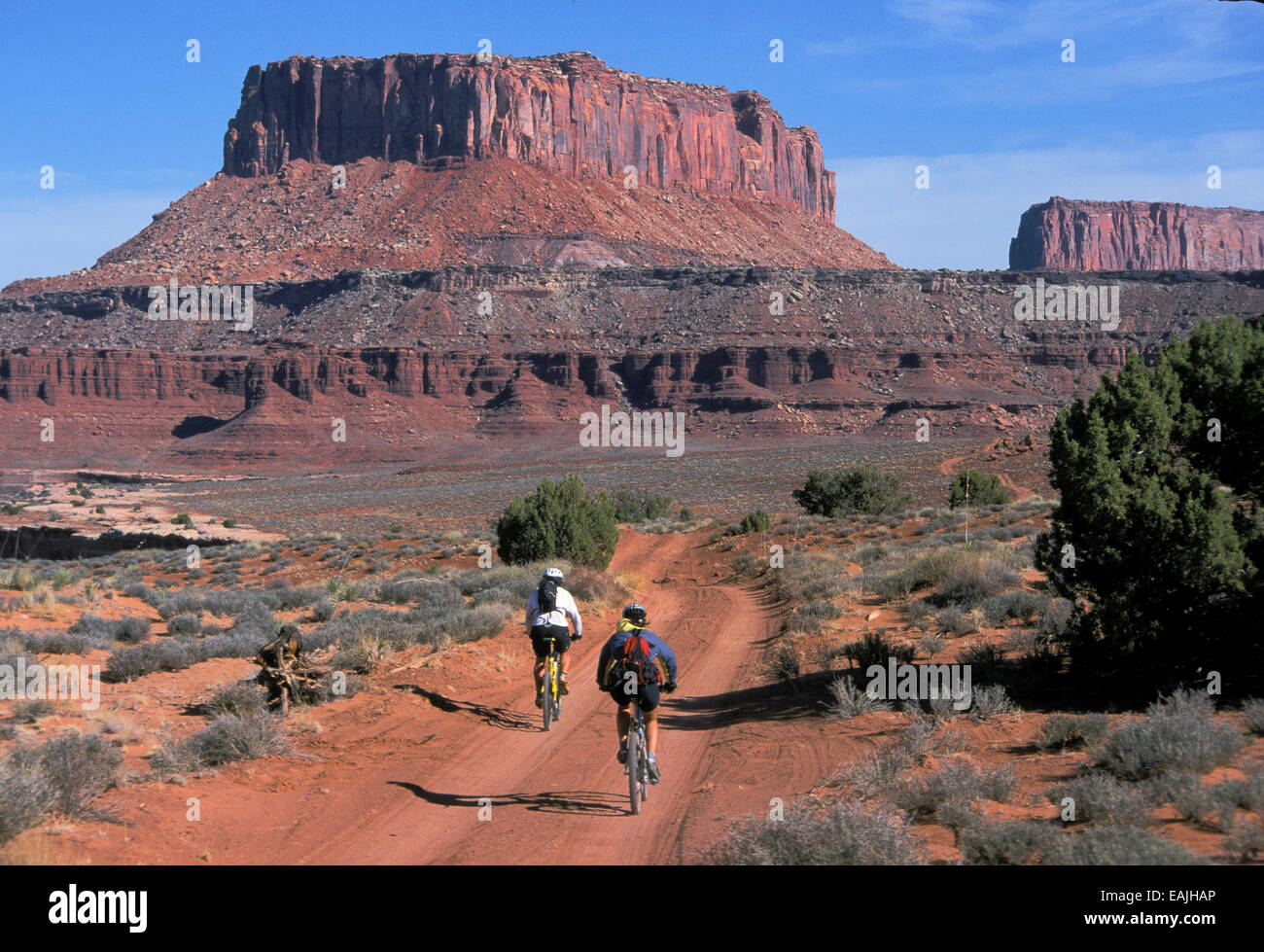 Mountain bikers ride the White Rim Road near Island in the Sky in ...