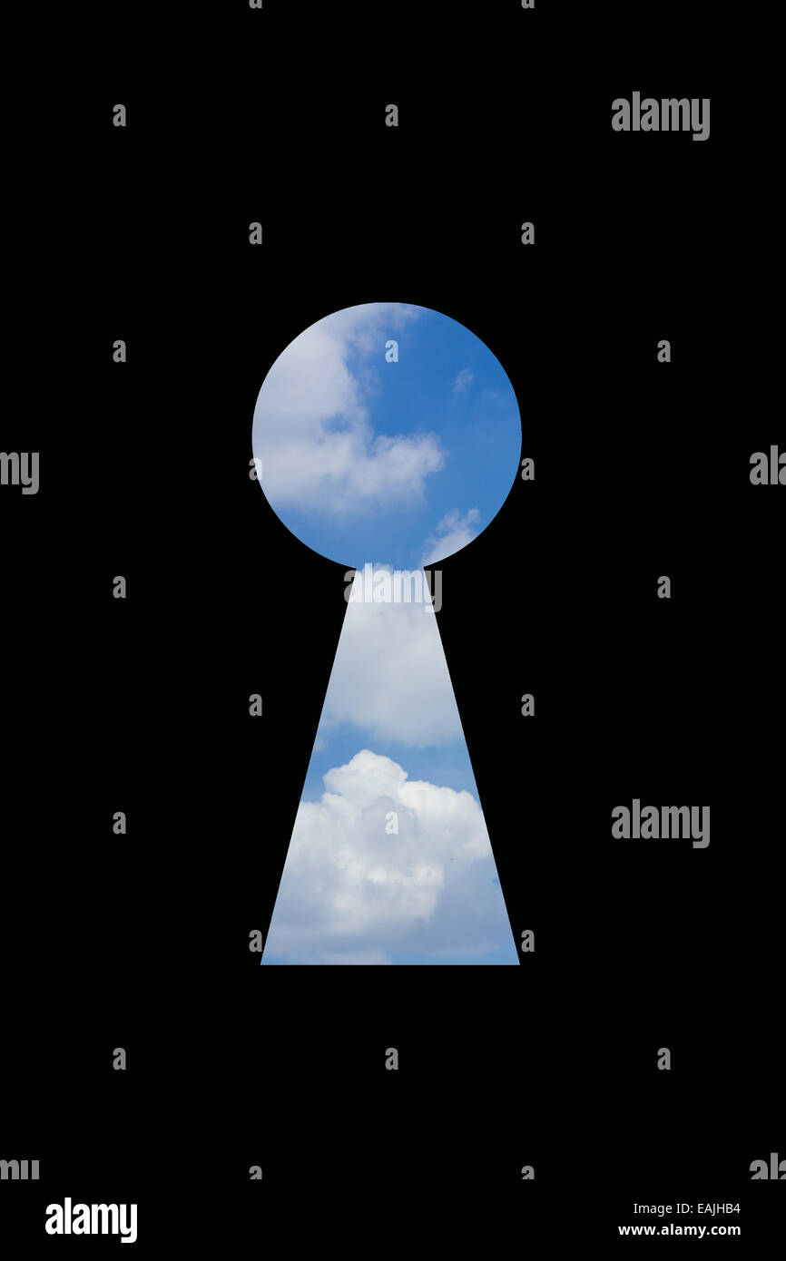 Sky in keyhole isolated on black background Stock Photo - Alamy