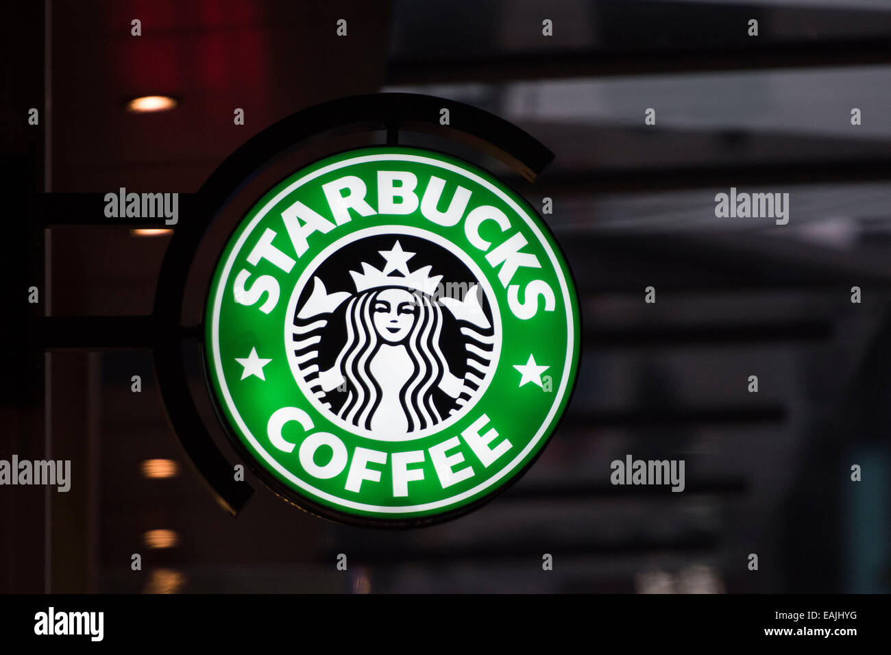 Starbucks coffee shop sign Stock Photo - Alamy