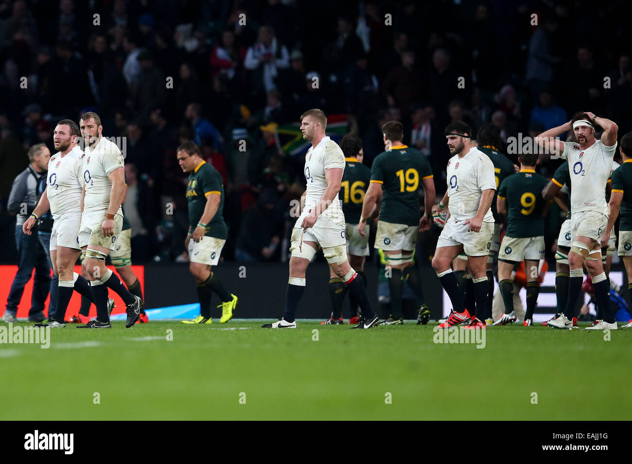 London, UK. 15th Nov, 2014. Members of the England pack, including ...