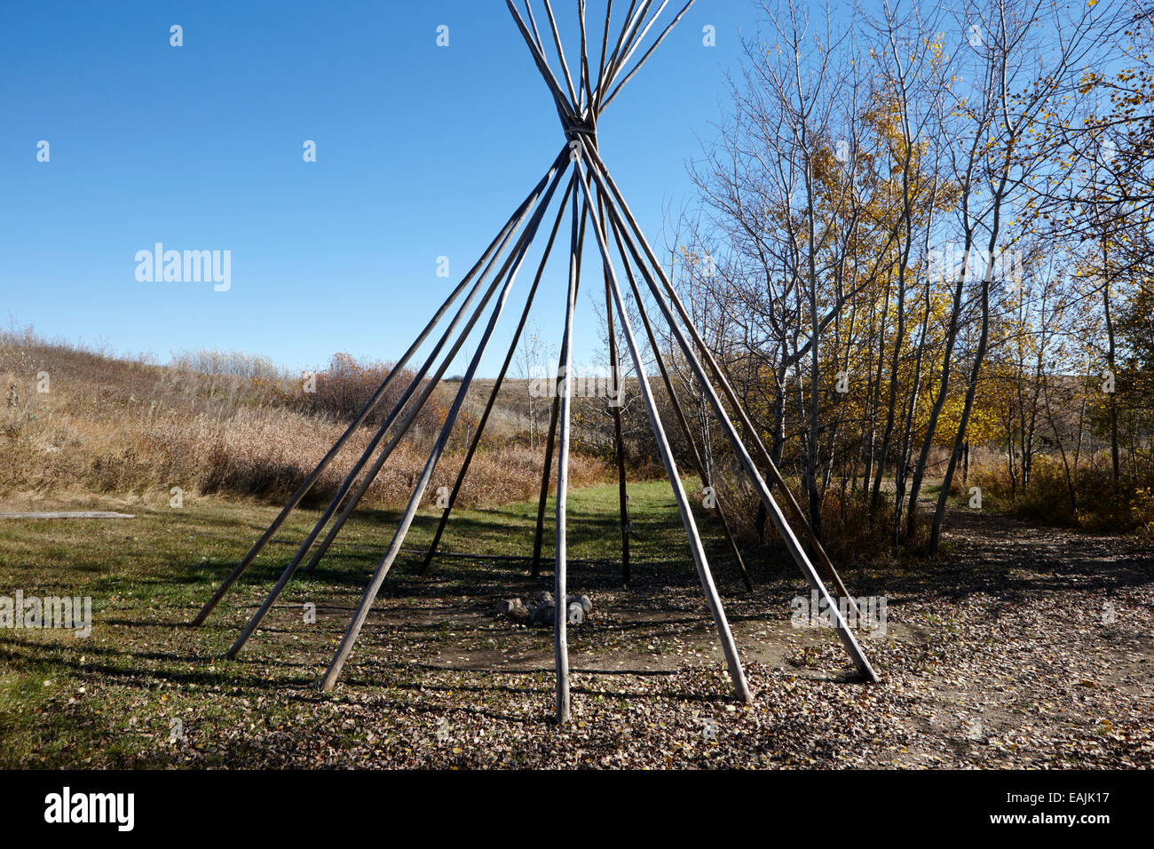 tipi wooden frame at Wanuskewin heritage park saskatoon Saskatchewan ...