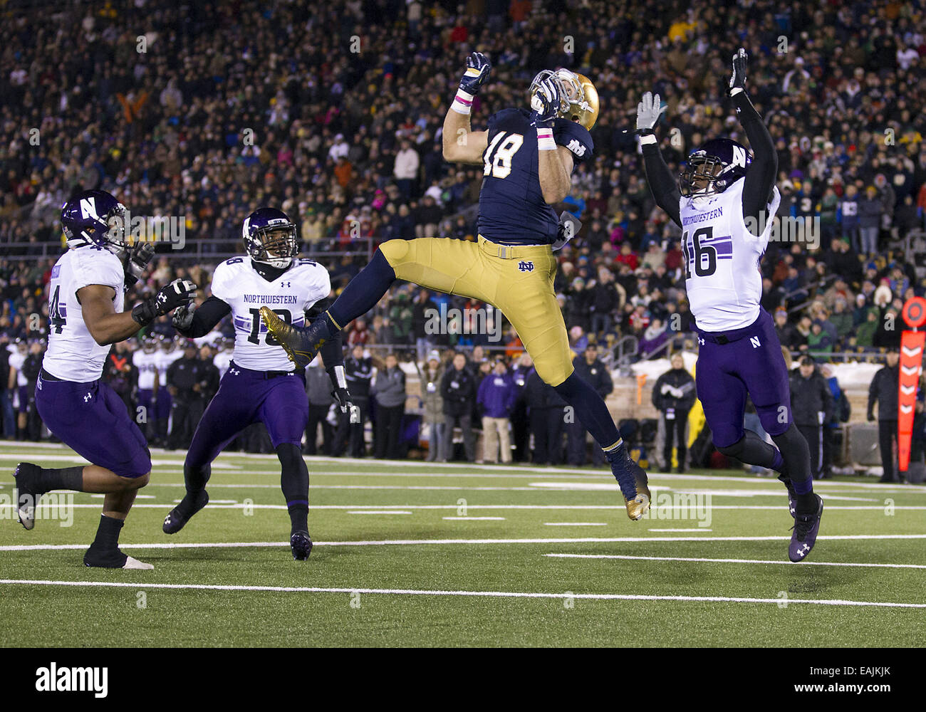 Overtime. 15th Nov, 2014. Notre Dame tight end Ben Koyack (18) attempts ...