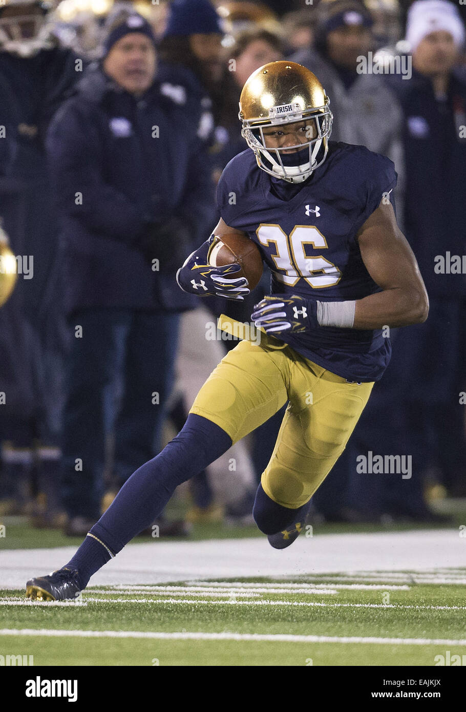 Overtime. 15th Nov, 2014. Notre Dame cornerback Cole Luke (36) returns ...