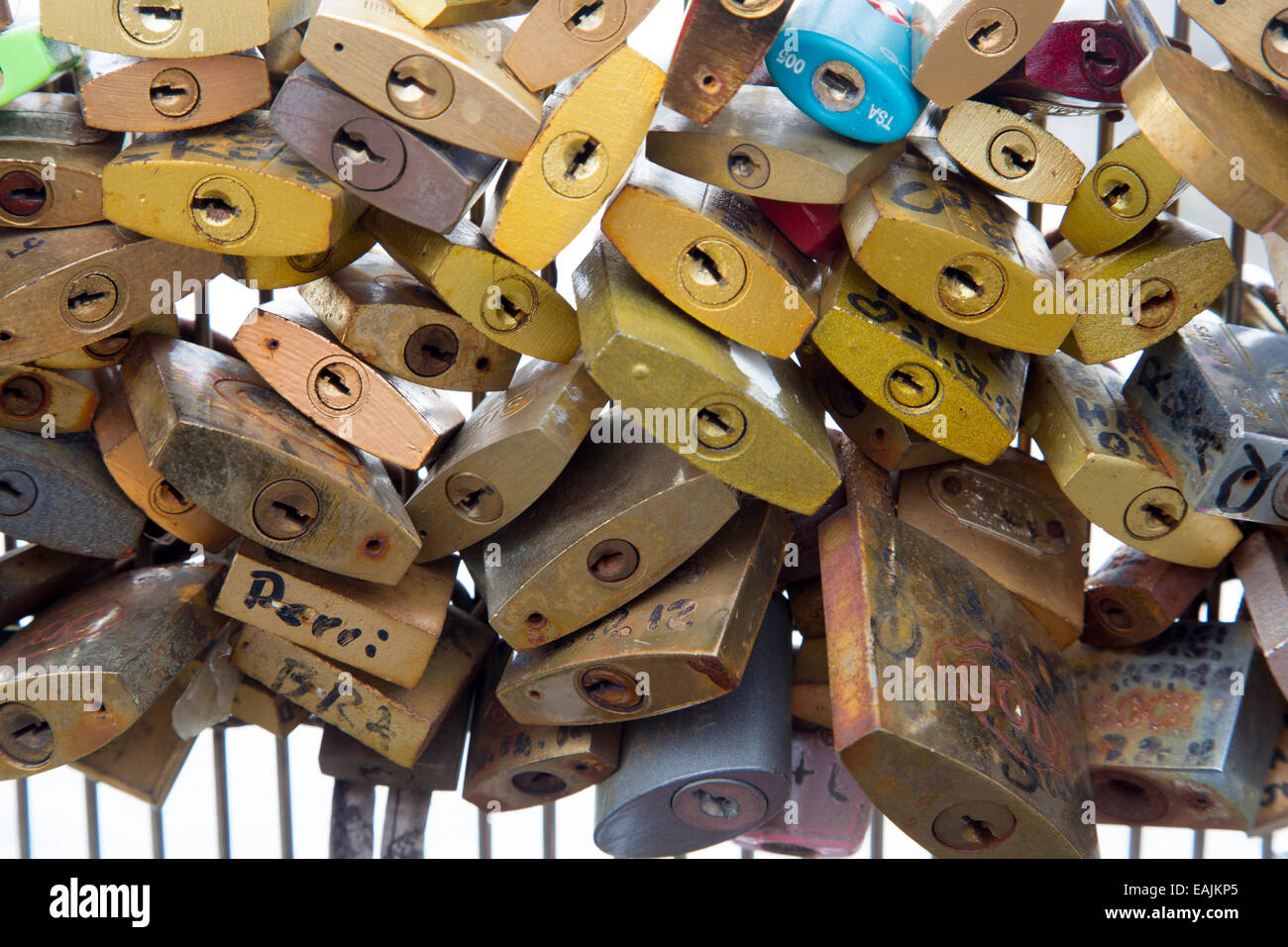 The locks at the fence of Pont des Arts in Paris Stock Photo - Alamy