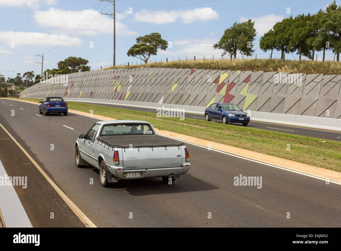 Modern highway expressway with decorated culvert cutting Stock Photo ...