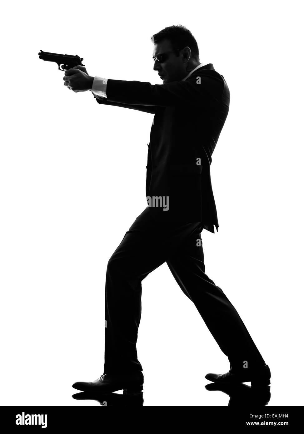 one caucasian killer man in silhouette on white background Stock Photo ...