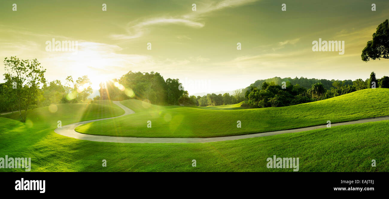 panoramic view of nice green hill on blue sky background Stock Photo ...