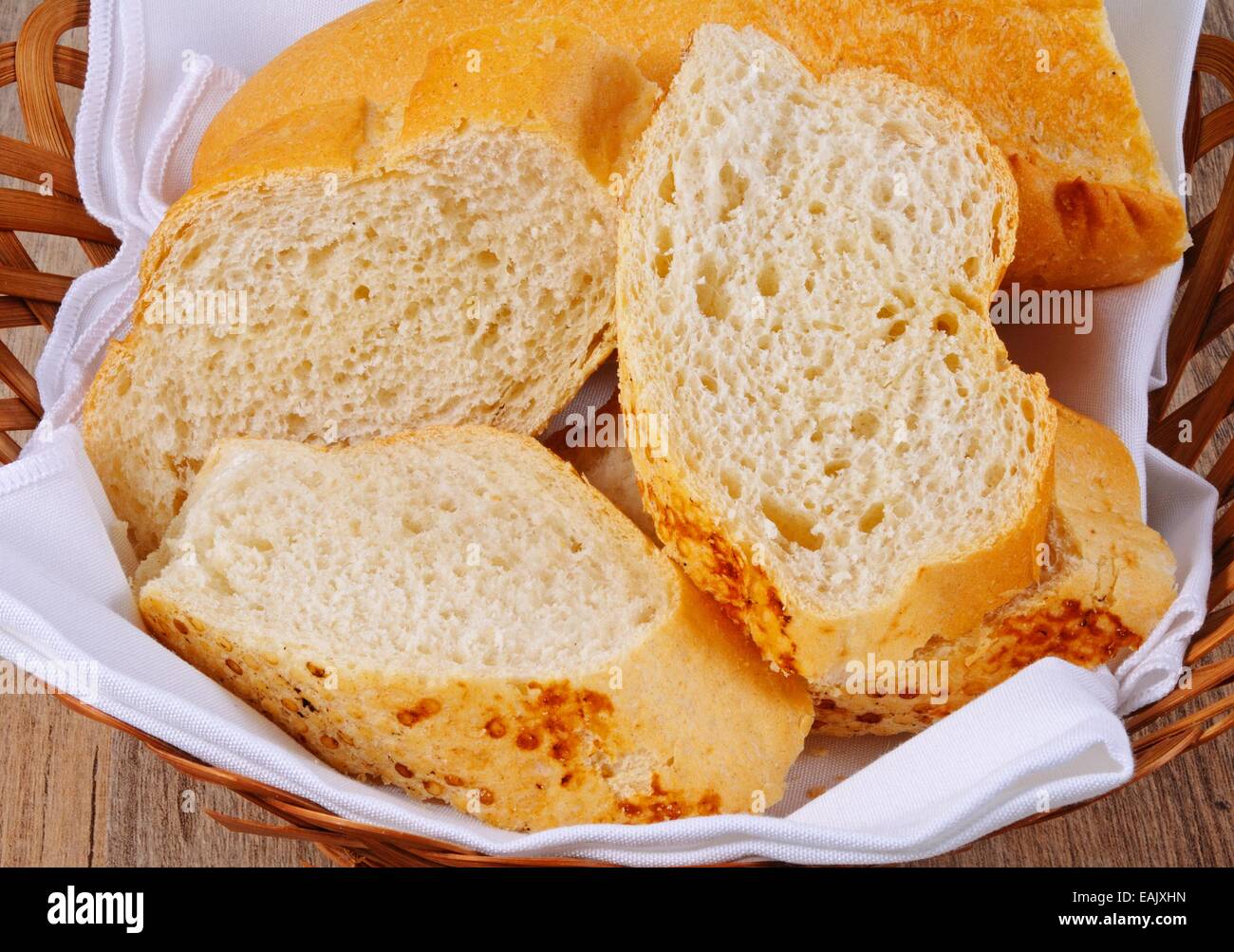 Crusty French stick cut into pieces in a bread basket Stock Photo - Alamy