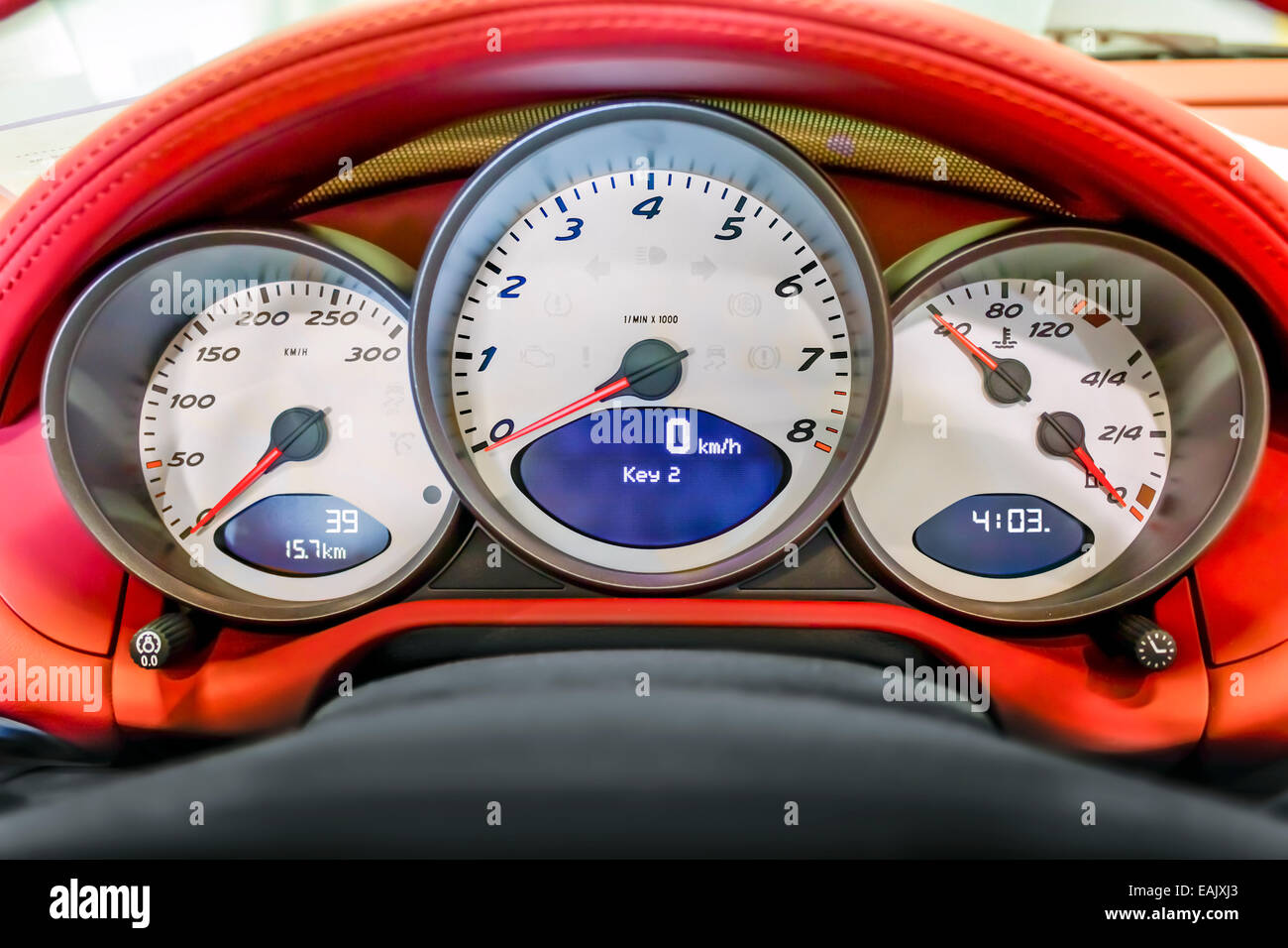 Modern Sports Car (Porsche) Gages - Instruments in a Leather Dash Stock ...