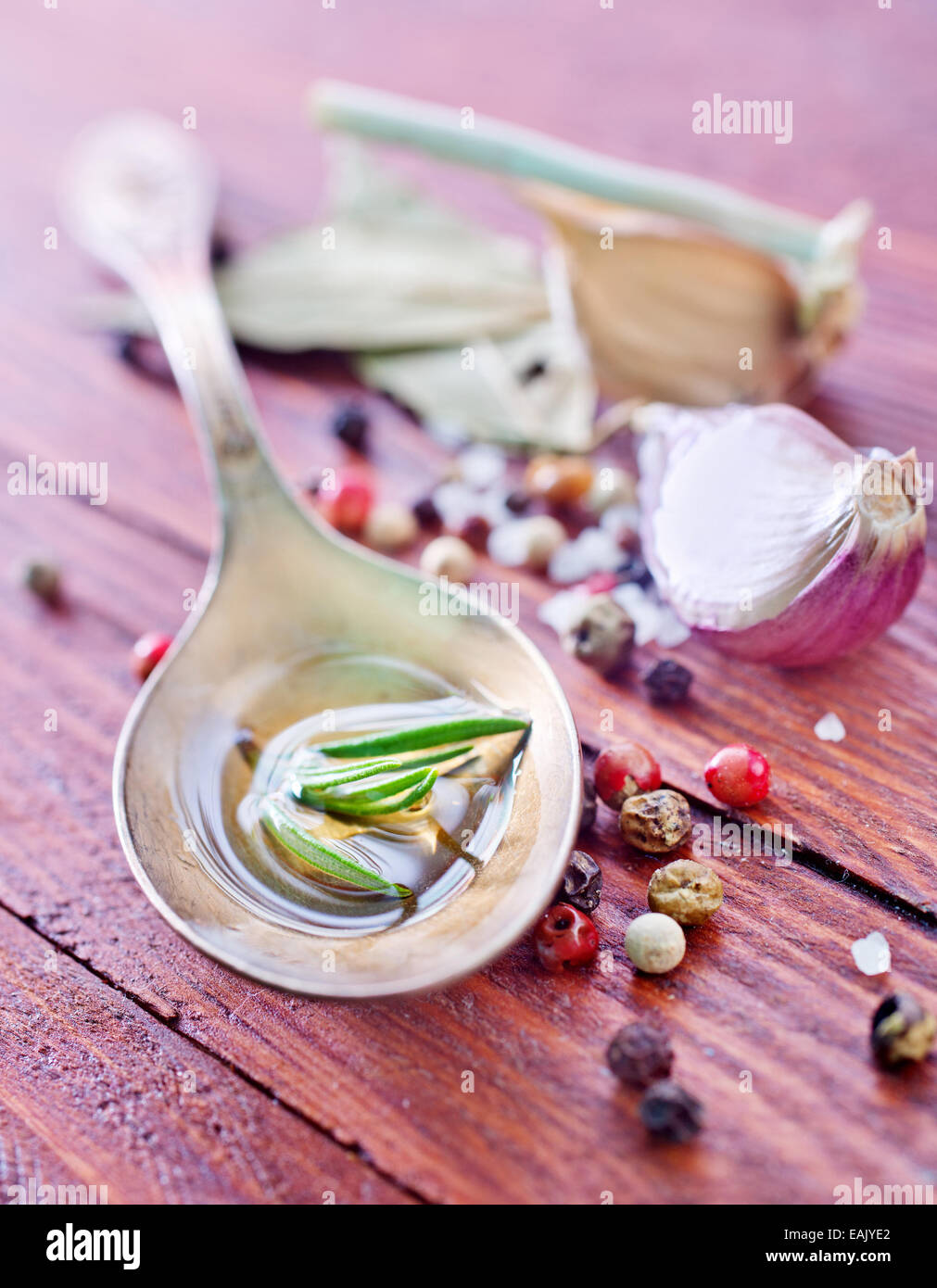 aroma spice and olive oil on a table Stock Photo - Alamy