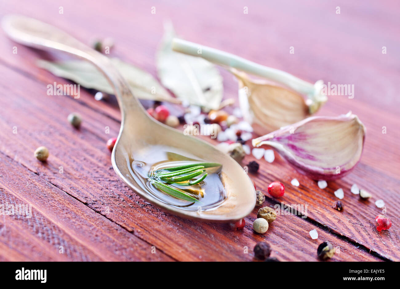 aroma spice and olive oil on a table Stock Photo - Alamy