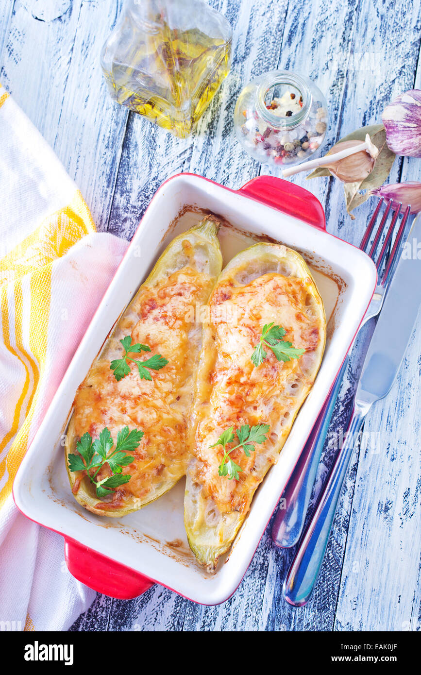 stuffed marrow with chicken meatand cheese Stock Photo - Alamy