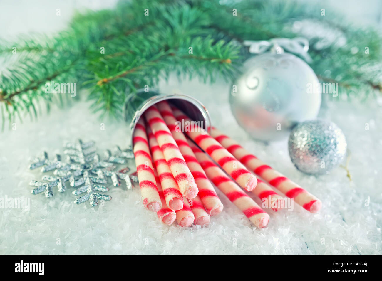 red biscuit tube on the cristmas decoration Stock Photo - Alamy