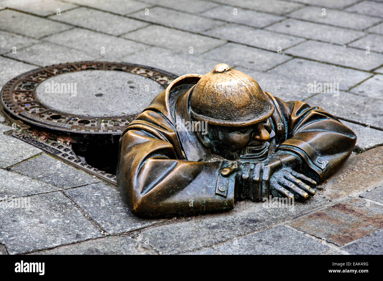 Slovakia, Bratislava, Historic center. Cumil statue by artist Victor ...