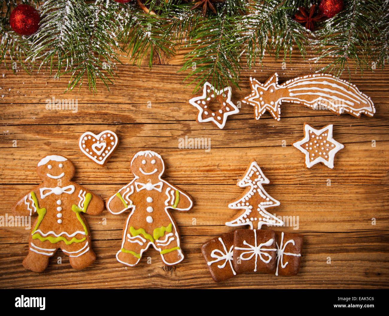 Christmas still life with traditional gingerbread cookies on wood Stock ...