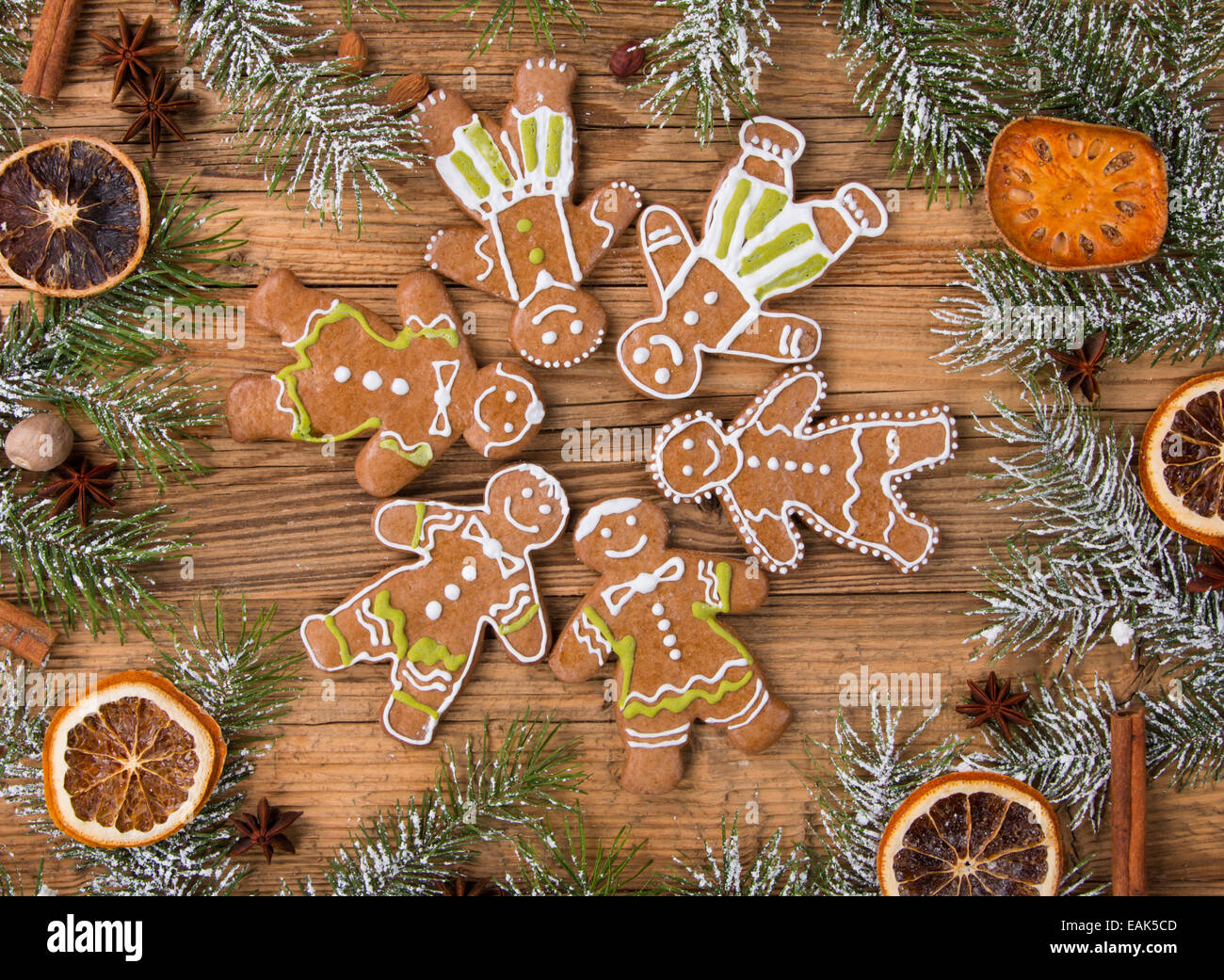 Christmas still life with traditional gingerbread cookies on wood Stock ...