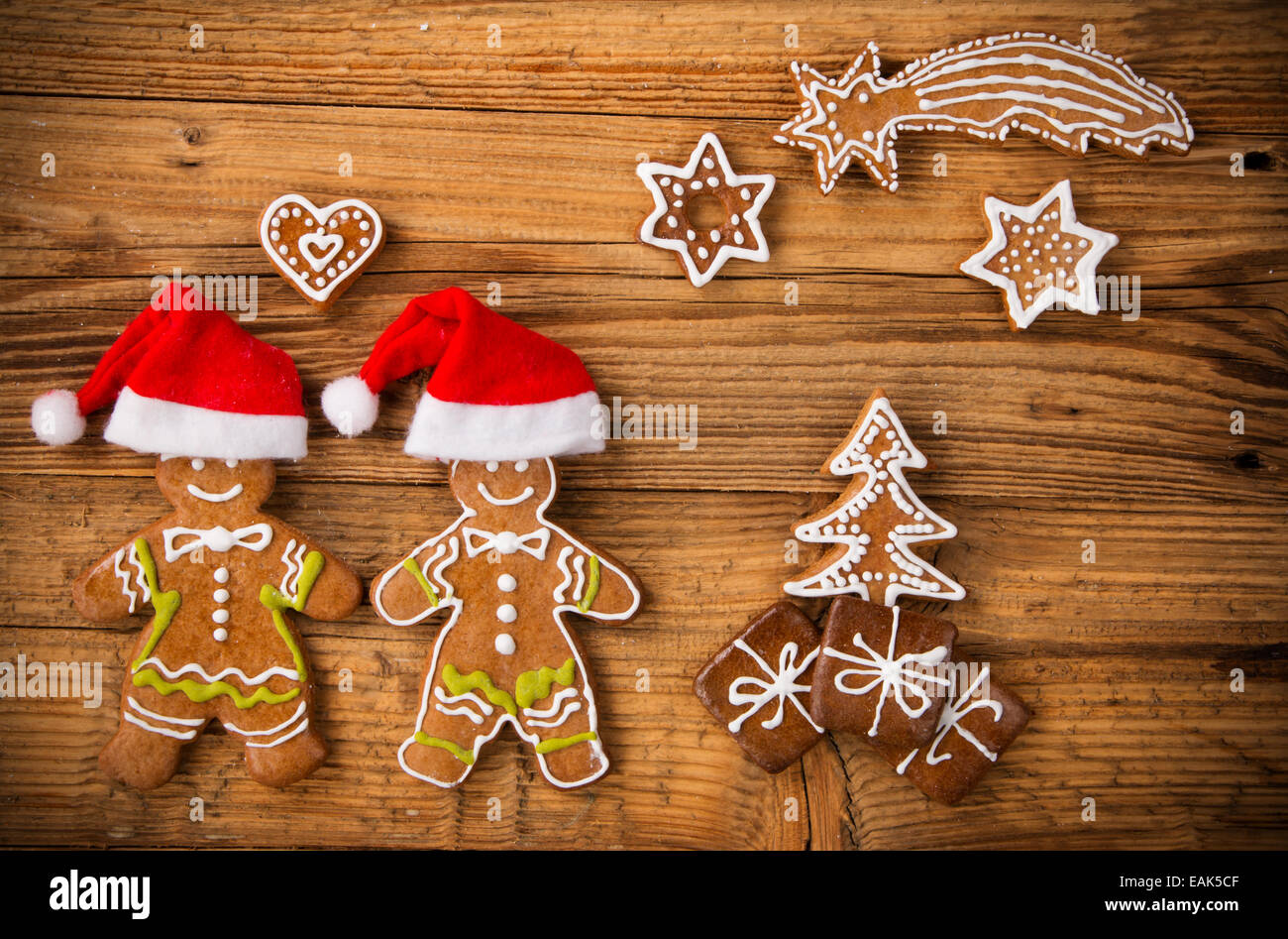 Christmas still life with traditional gingerbread cookies on wood Stock ...