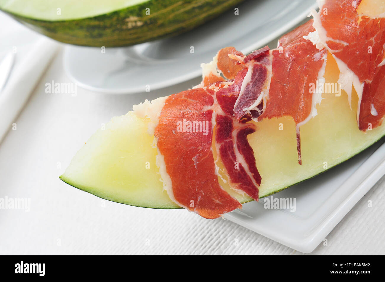 spanish melon con jamon, melon with serrano ham, a typical dish in ...
