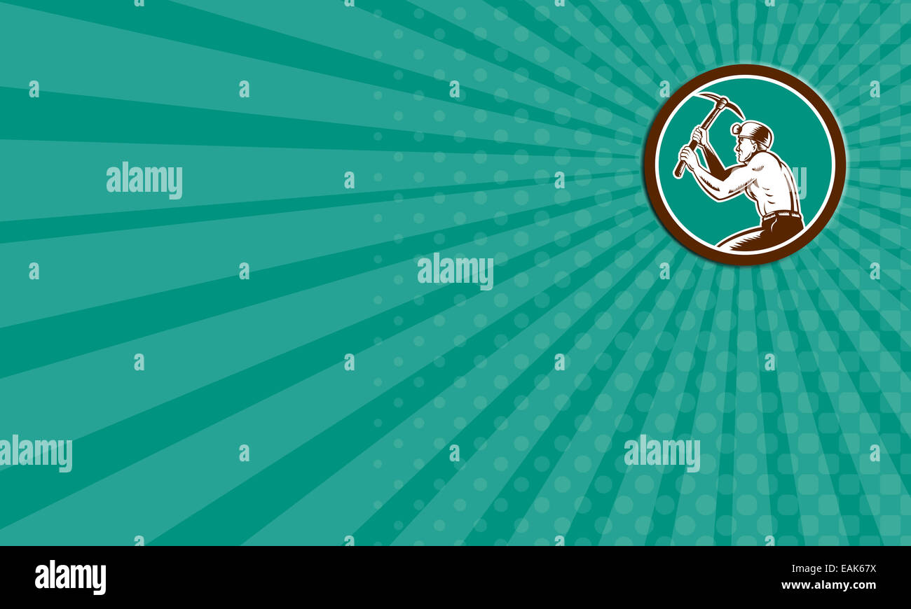 Business card showing illustration of a coal miner hardhat with crossed ...