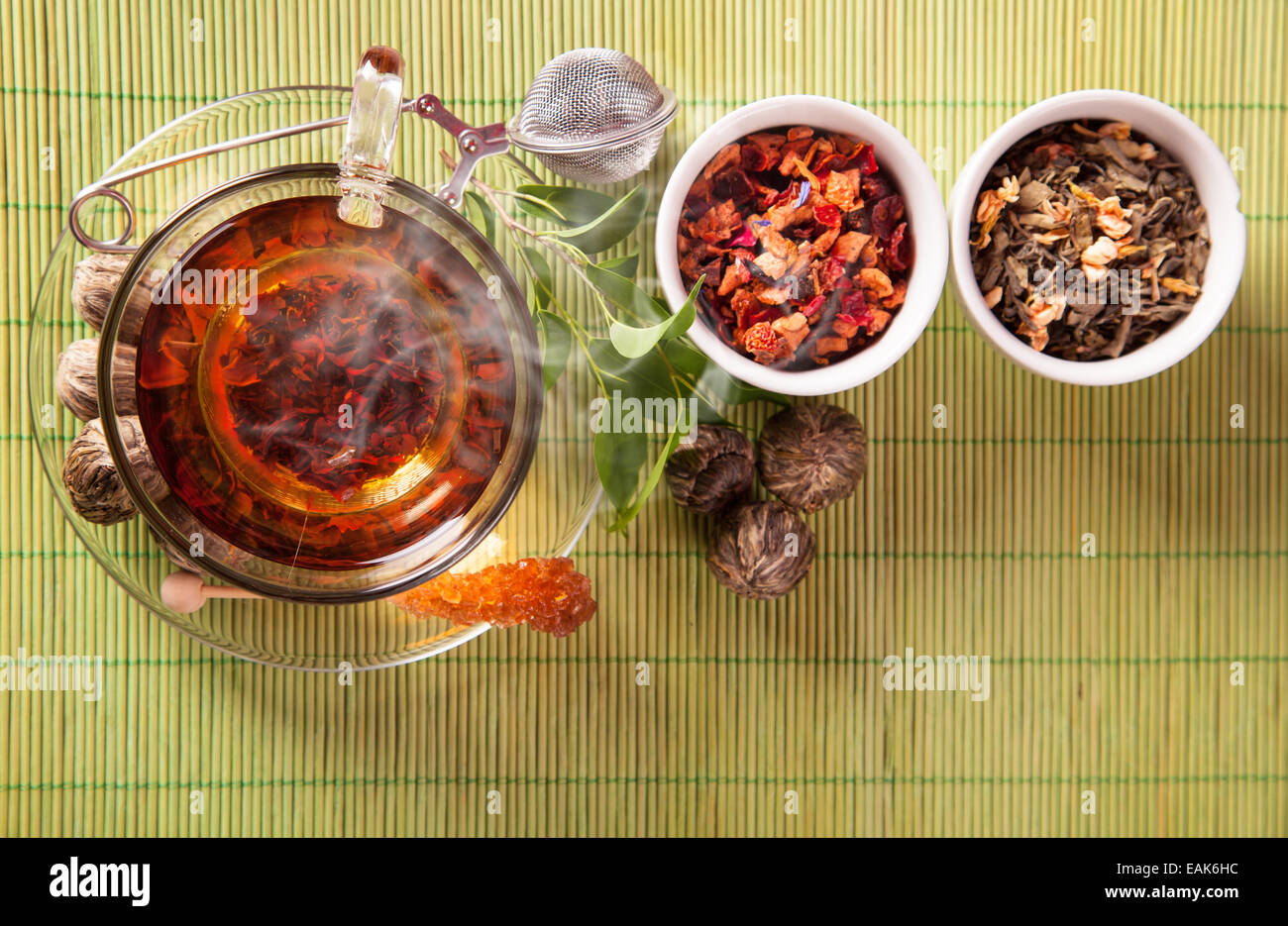 Dry tea in bowls shot from upper view Stock Photo - Alamy