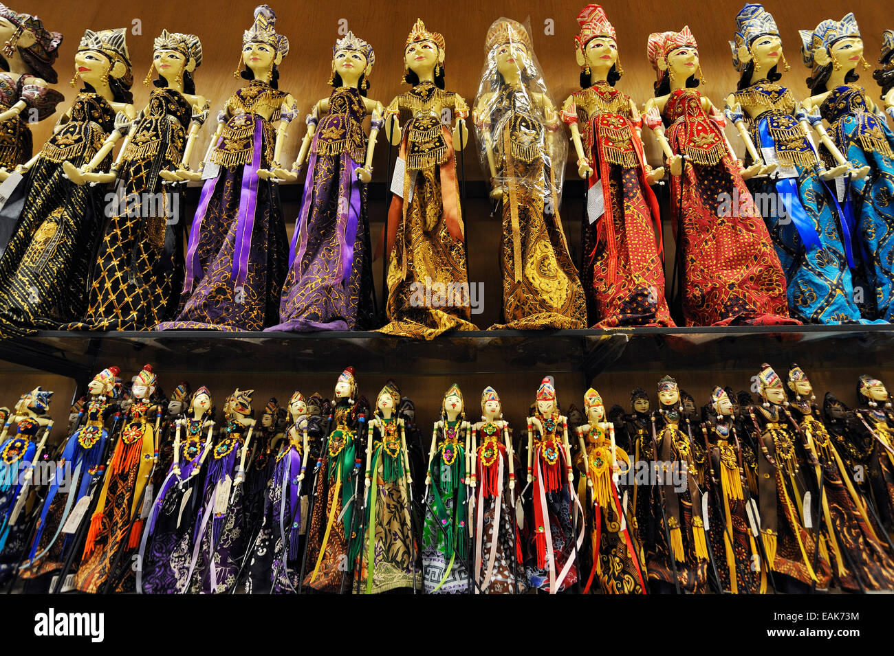 Wooden dolls in the souvenir shop at Soekarno-Hatta Airport, Jakarta ...