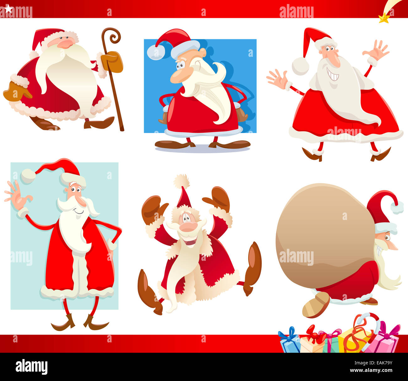 Cartoon Illustration of Santa Claus with Presents and Christmas Themes ...