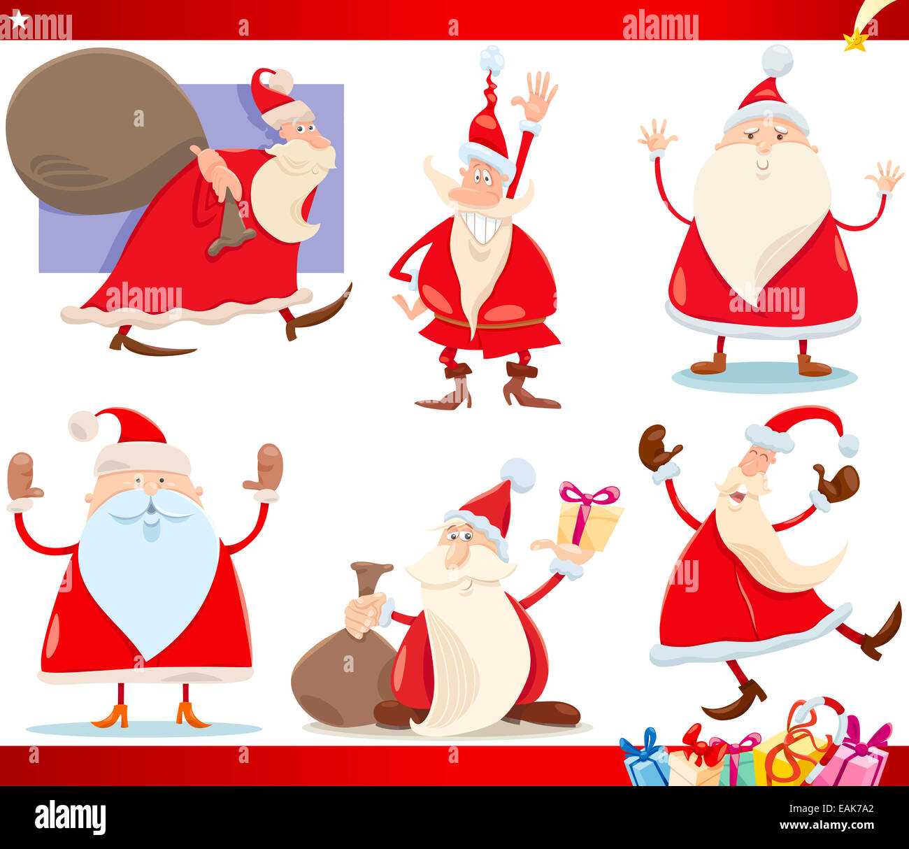 Cartoon Illustration of Santa Claus with Presents and Christmas Themes ...