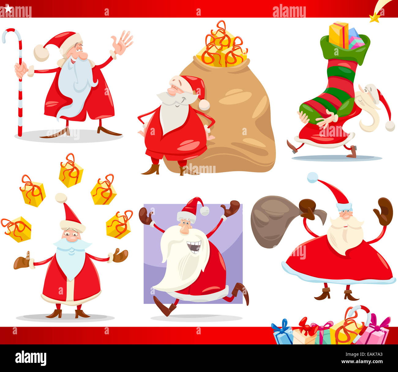 Cartoon Illustration of Santa Claus with Presents and Christmas Themes ...