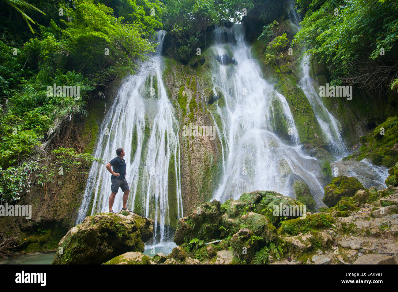 Man looking at the Mele-Maat Cascades, Mele Maat, Efate Island, Shefa ...