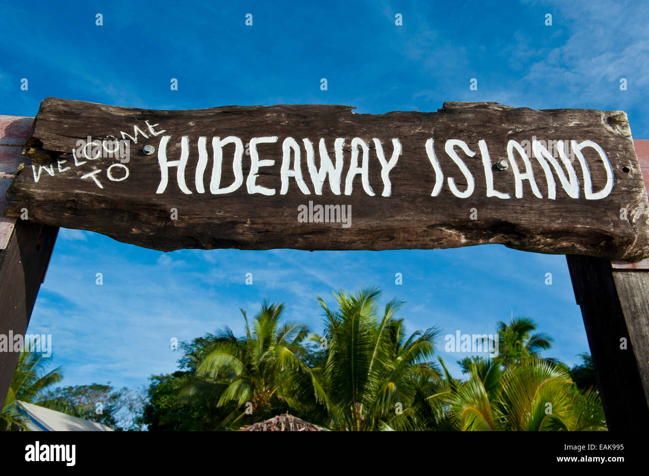 Entrance gate to Hideaway Island, Hideaway Island, Shefa Province ...
