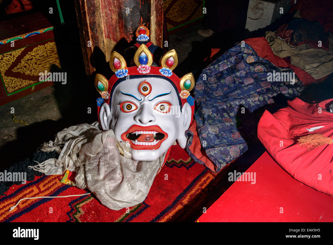 Wooden mask used by monks for ritual dances during Hemis Festival ...