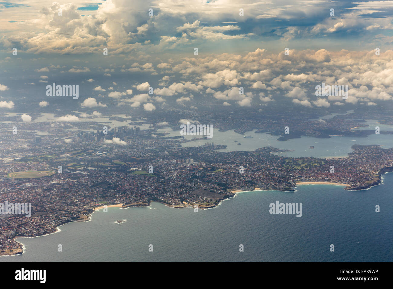 Aerial view, Sydney with the Tasman Sea, Port Jackson, Parramatta River ...