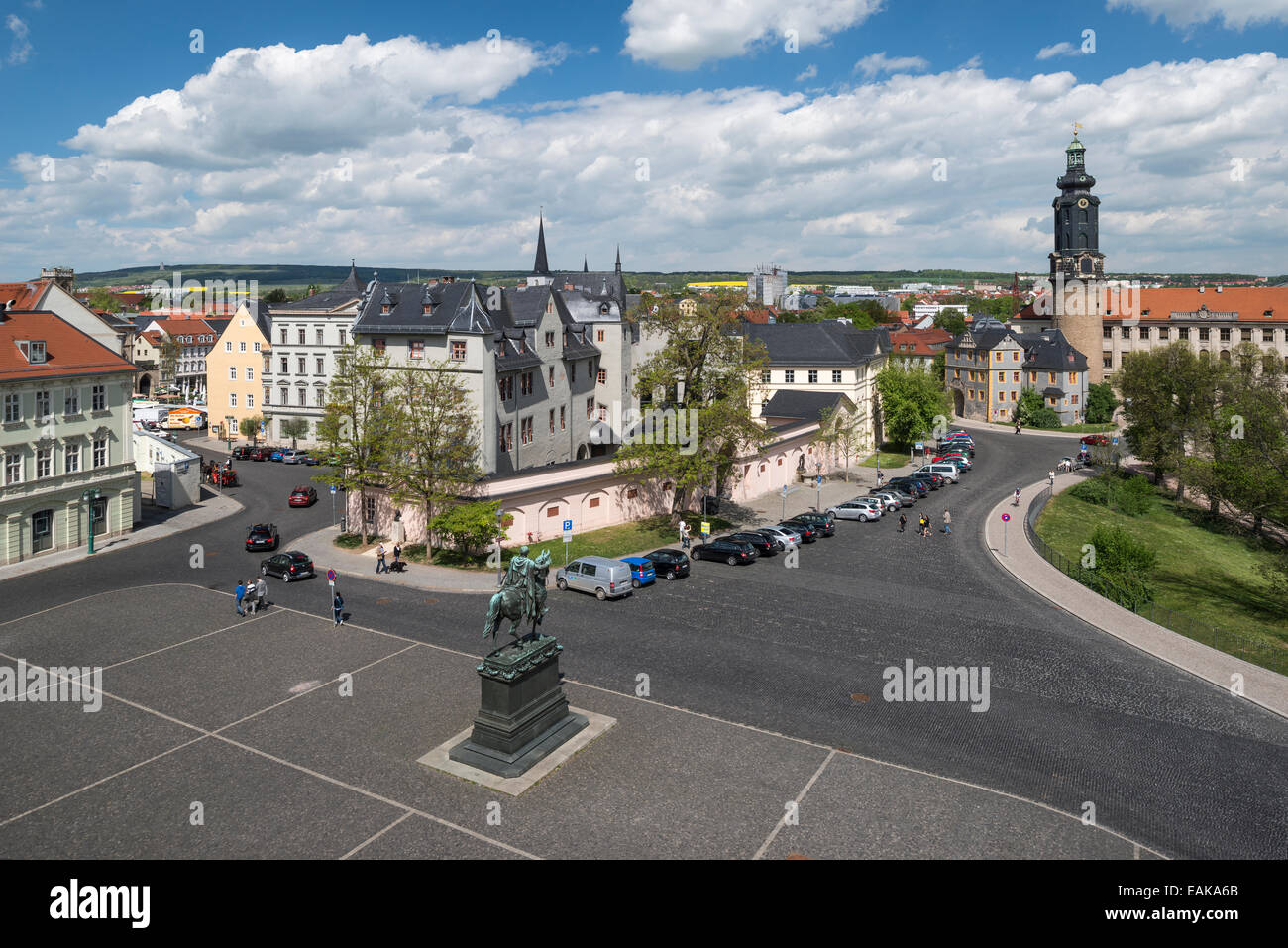 Platz der Demokratie square with Carl August monument, at the center ...