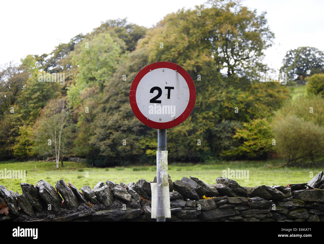 two ton warning sign in Cumbria / lake district on country lane with ...