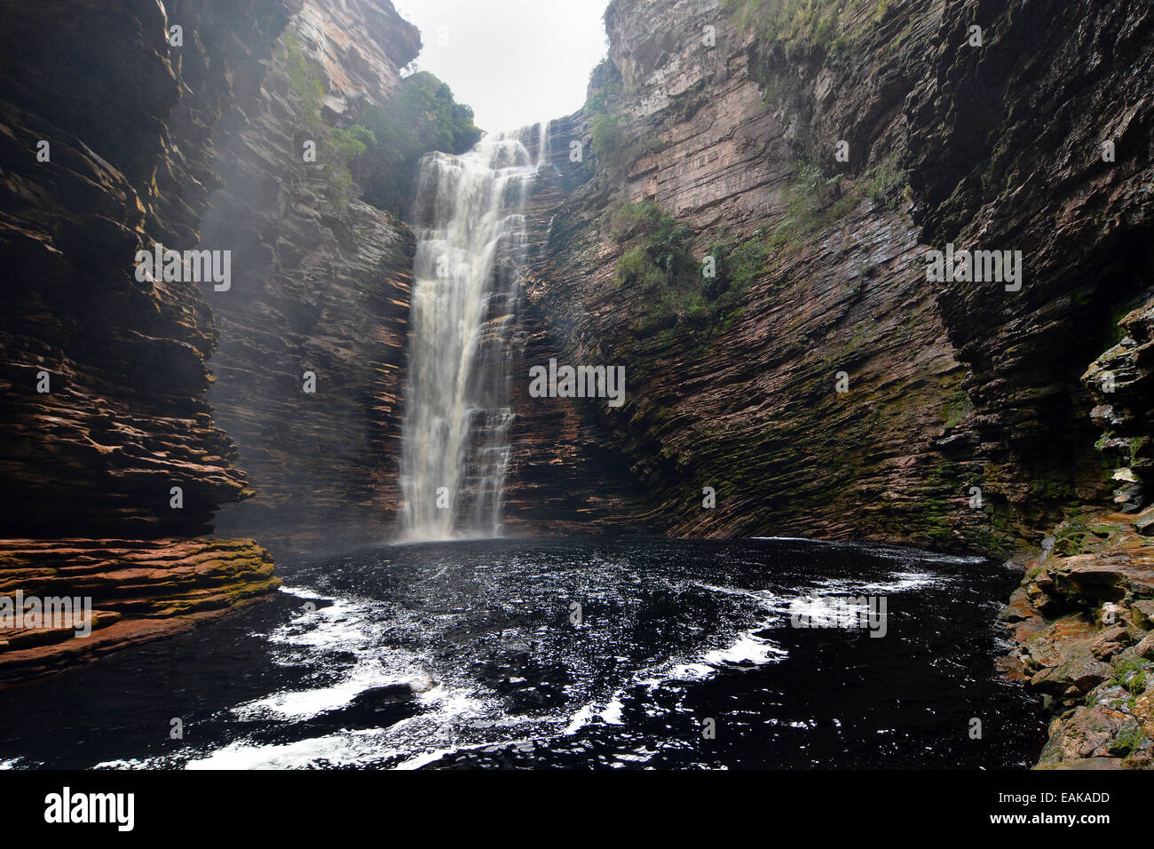 The waterfall Cachoeira do Buracão, Chapada Diamantina Mountains, Bahia ...