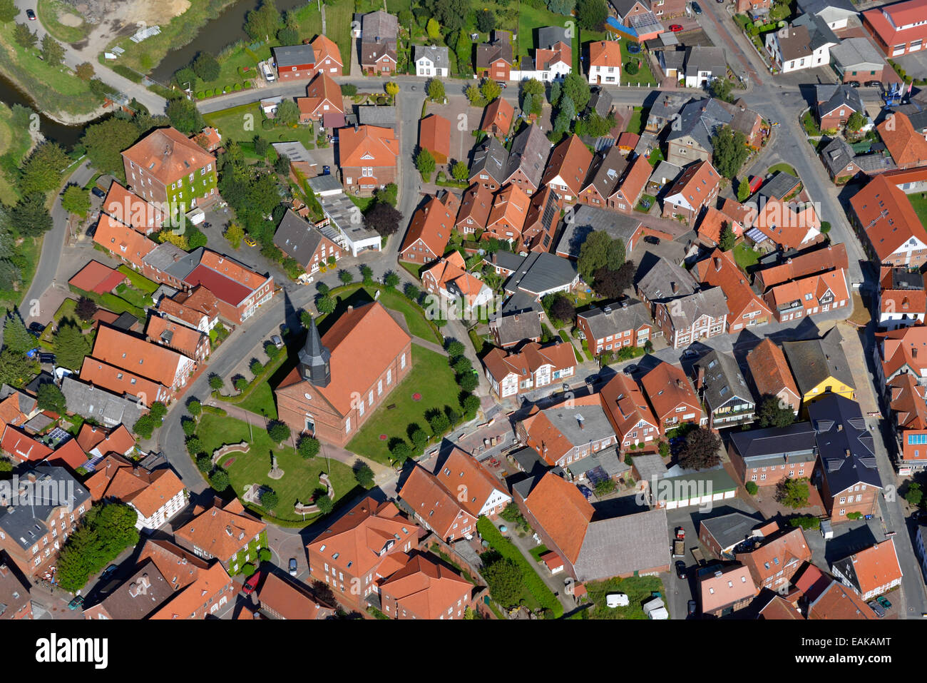 St. Wulphardi Church in the center of Freiburg an der Elbe, aerial view ...