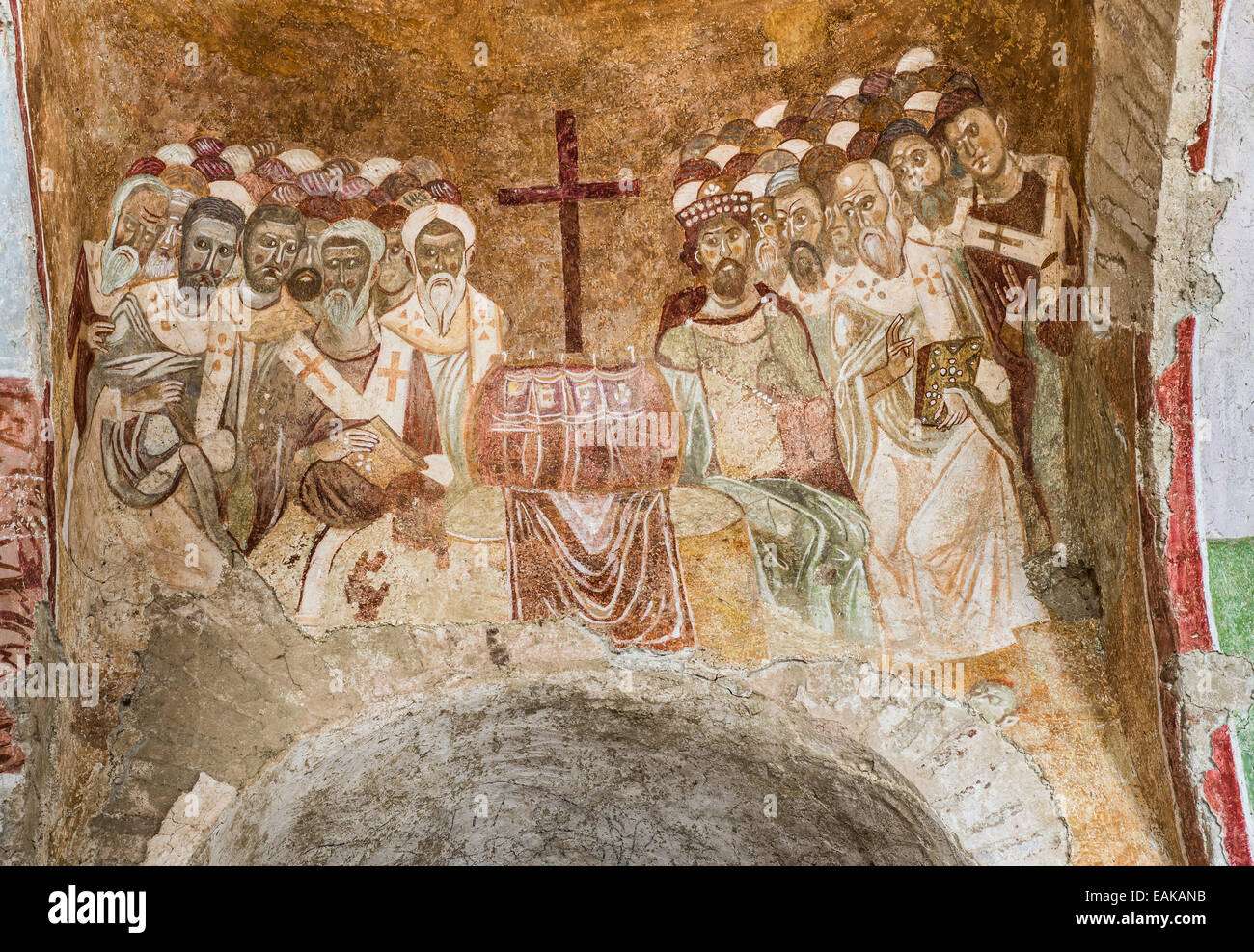 First Council of Nicaea, Emperor Constantine I in 325, Byzantine fresco in the Basilica of St ...