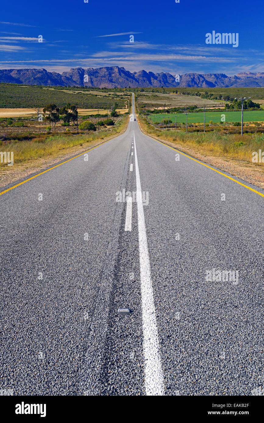 Dead straight road, R364 through the landscape of Cederberg Wilderness ...