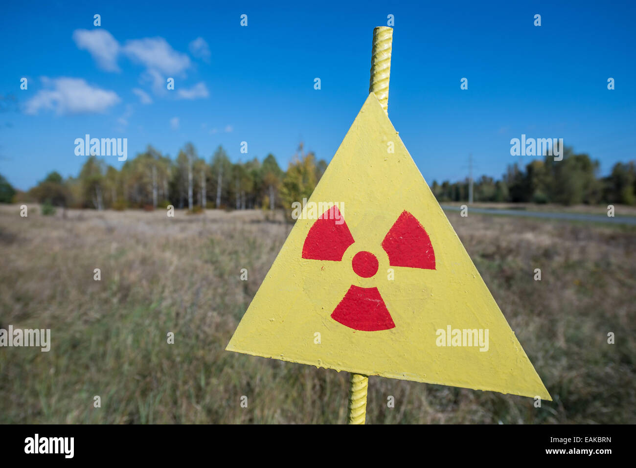 Radiation sign near Red Forest in Chernobyl Nuclear Power Plant Zone of ...
