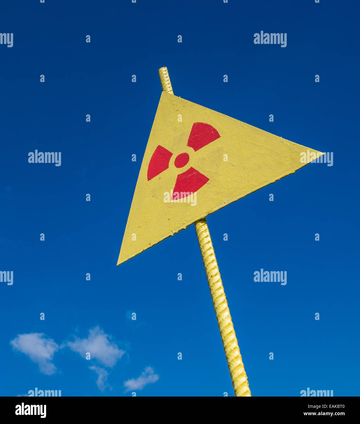 Radiation Sign Near Red Forest In Chernobyl Nuclear Power Plant Zone Of Alienation On Ukraine
