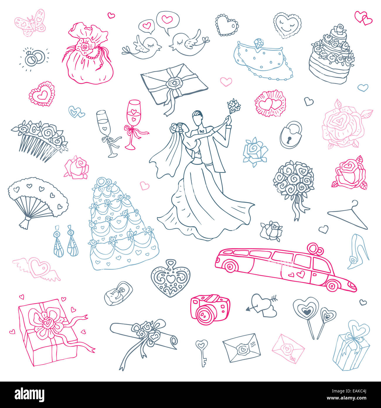 Wedding set. Hand drawn illustration Stock Photo - Alamy