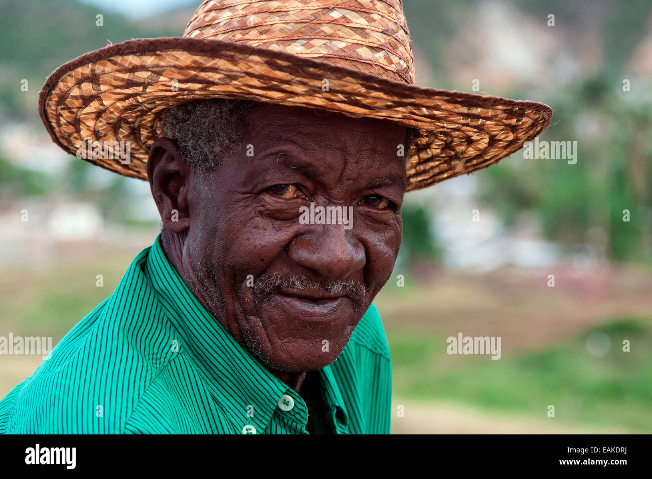 Cuban man wearing a straw hat, portrait, near Santiago de Cuba, Cuba ...