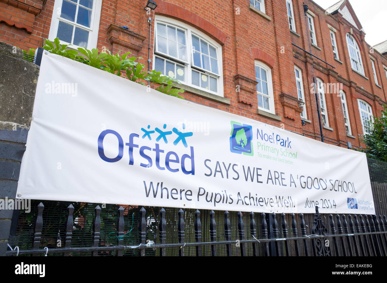 Sign advertising that Ofsted says Noel Park school in Haringey is a ...